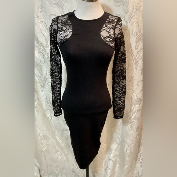 H&M | Dresses | Hm Black Black Lace Body Hugging Mini Dress | Poshmark